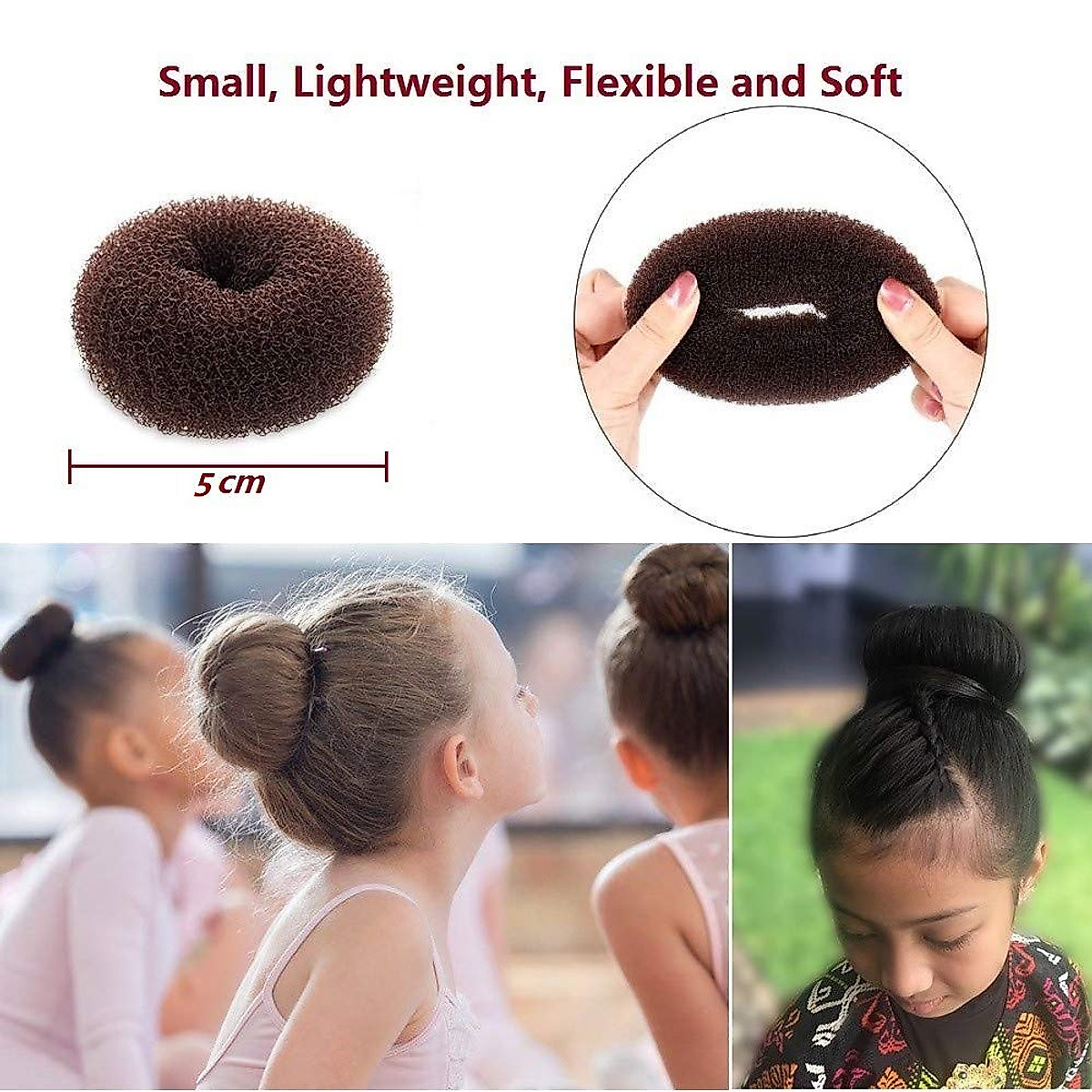 Extra Small Bun Makers for Kids, 6 PCS Chignon Donut Sock Forms for Girls, Mini Doughnut Shapers for Short and Thin Hair (2 Inch, Dark Brown)