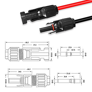 GELRHONR 14AWG Solar Panel Extension Bare Wire with Female and Male Connector Solar Panel Wiring Pigtail Cable Adapter for Solar Panels-(Red+Black) (14AWG 5M/16FT M/F)