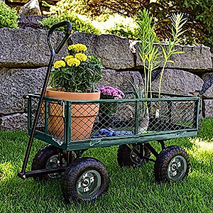 Garden Carts Yard Dump Wagon Cart Lawn Utility Cart Outdoor Steel Heavy Duty Beach Lawn Yard Landscape