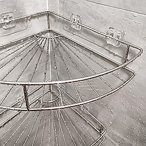 Dehyber 2-Pack Adhesive Corner Shower Caddy with 2 Hooks,No Drilling Rustproof Stainless Steel Wall Mounted Shelf for Bathroom Kitchen Storage Organizer,Chrome