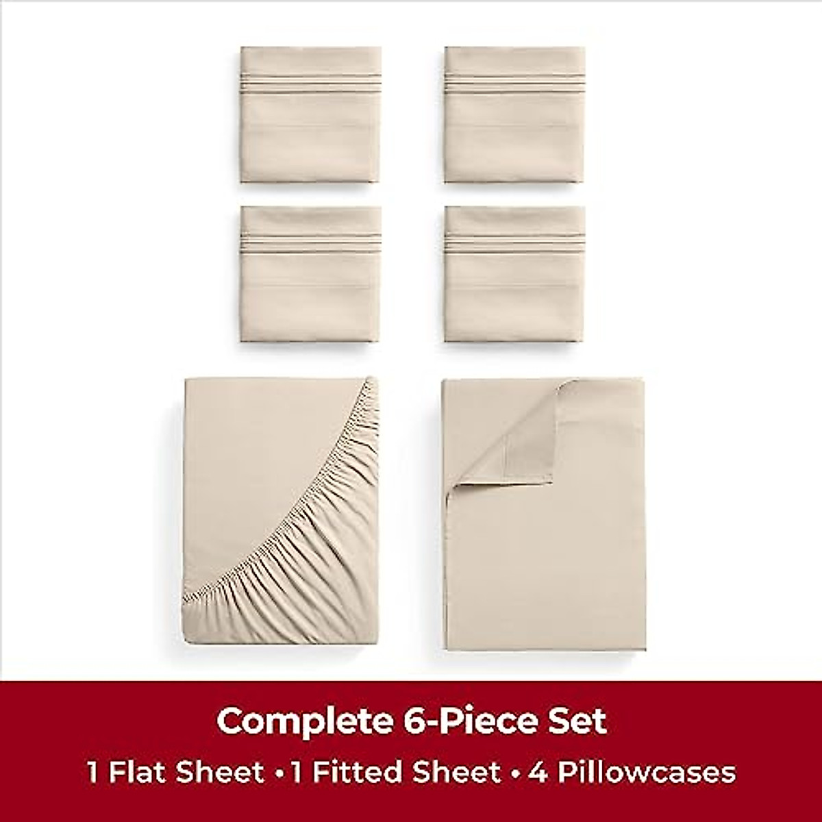 Mellanni Queen Sheet Set - 6 Piece Iconic Collection Bedding Sheets & Pillowcases - Luxury, Ultra Soft, Cooling Bed Sheets - Deep Pocket up to 16 inch - 6 PC (Queen, Burnt Sand w/Extra Pillow Cases)