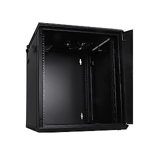 RackPath 12U Wall Mount Server Cabinet Network Rack Enclosure, Quiet Cooling Fan, Perforated Door, Black