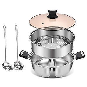 Shabu Shabu Pot, Yuanyang Pot, Weldless Pot with Steam Grill, 304 Stainless Steel Pot with Divider, Cookware with 2 Soup Ladles, 11.8 inch, 4.6 Quart, Not for Sale in China