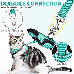 PUPTECK Cat Harness and Leash Set- Adjustable Vest Escape Proof Harness for Kitten Small Medium Cats, Retractable Breathable Soft Mesh for Outside with Reflective Strips
