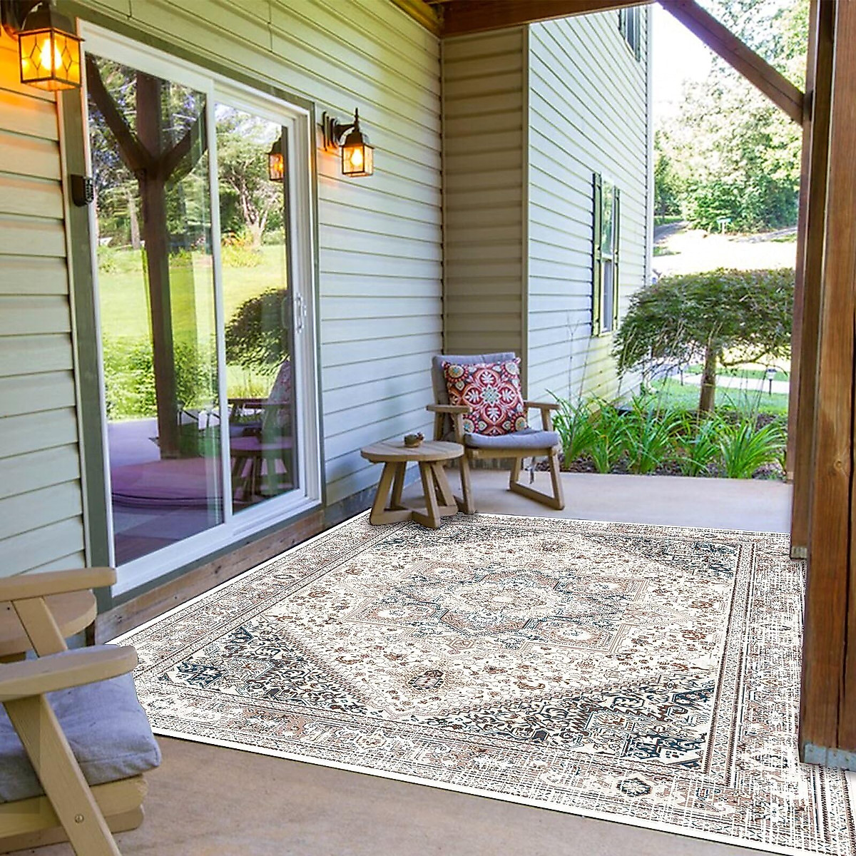 HZODJBH Machine Washable Area Rugs with Non-Slip Backing, Ideal for Hallway, Living Room, Bedroom, Kitchen and Laundry Room, Vintage and Low Pile Rug (7' x 10')