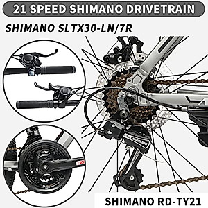 AVASTA Adult Mountain Bike 21-Speeds 26-Inch Wheels for Men and Wowen, Aluminum Frame Disc Brakes Mountain Bicycle, Front Suspension,Size S,Grey