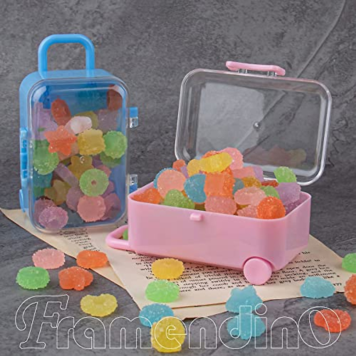 Framendino, 4 Pack Mini Plastic Travel Hard Suitcase Box Reception Candy Case for Wedding Decoration Large