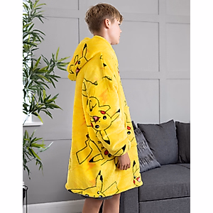 Pokemon Pikachu Vuddie Oversized Blanket Hoodie Kids Boys Girls Yellow Fleece
