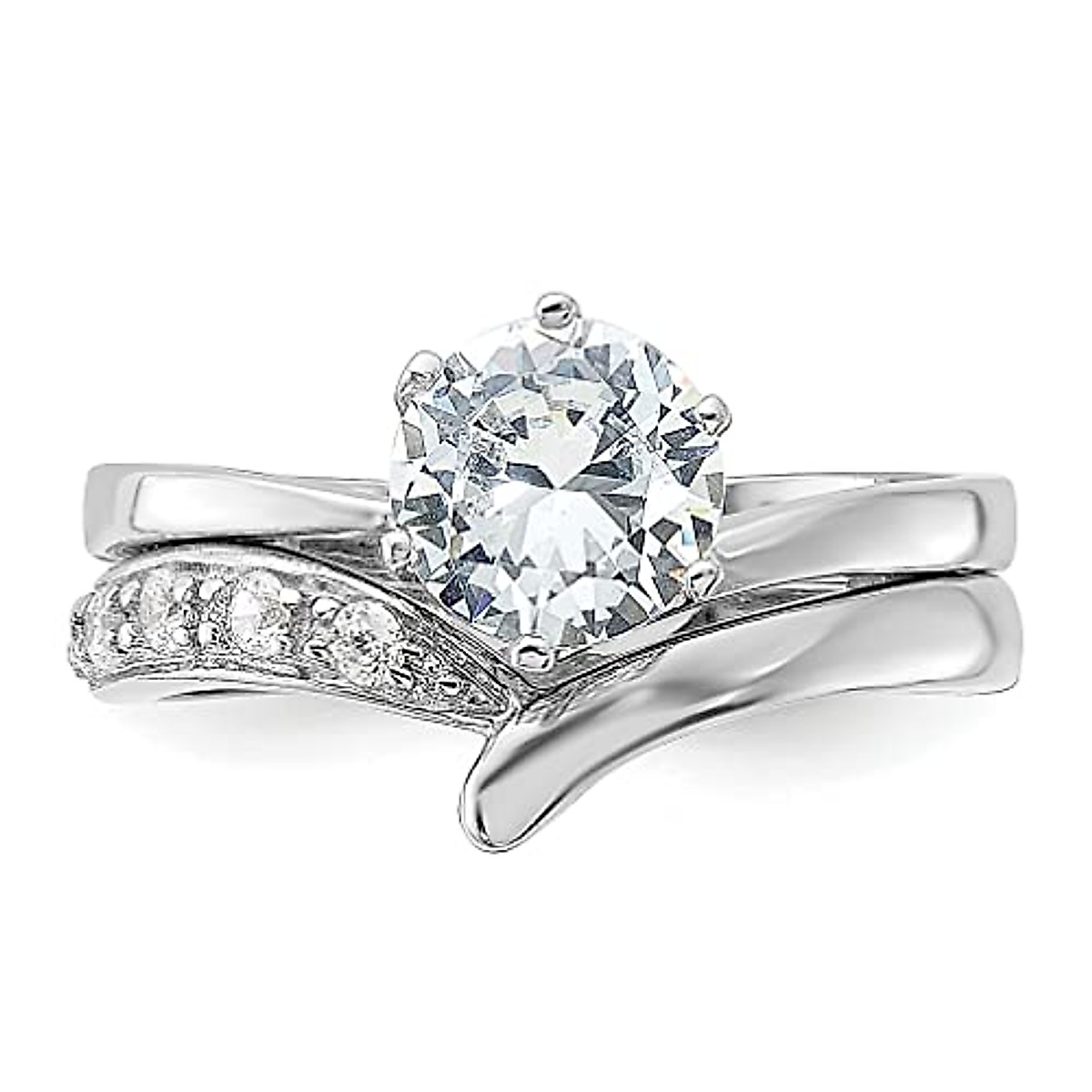 925 Sterling Silver 2 Piece Cubic Zirconia Cz Wedding Band Ring Set Fancy Engagement Fine Jewelry For Women Gifts For Her