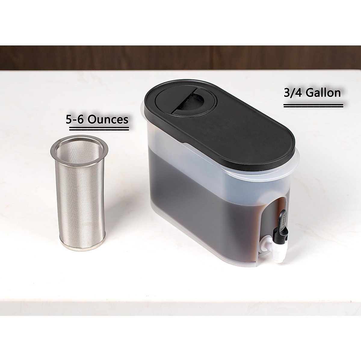 JILLMO Gallon Cold Brew Coffee Maker, 3/4 Gallon Iced Coffee Pitcher with Steel Mesh Filter and Spigot, Black