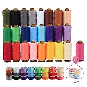 ilauke 50Pcs Bobbins Sewing Threads Kit, 400 Yards per Polyester Thread Spools, Prewound Bobbin with Case for Brother Singer Janome Machine, 25 Colors