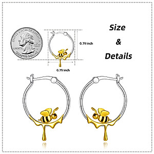 Bee Hoop Earrings 925 Sterling Silver Cute Animal Hoop Earring Bee Honey jewelry for Women