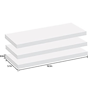 SENYAN White Floating Wall Shelves Set of 3 Wall Mounted Wood White Shelf Modern Storage Floating Wall Shelf Set with Invisible Brackets for Bathroom, Bedroom, Living Room, Kitchen, Office