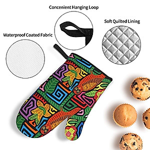 Mola De Panama Oven Mitts and Pot Holders Sets for Kitchen - Heat Resistant BBQ Oven Gloves - Polyester Printing Non-Slip Surface Set of 4