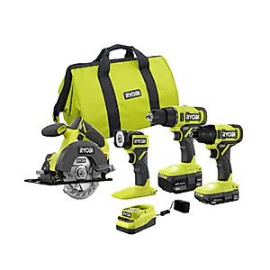 ONE+ 18V Cordless 4-Tool Combo Kit with 1.5 Ah Battery, 4.0 Ah Battery, and Charger