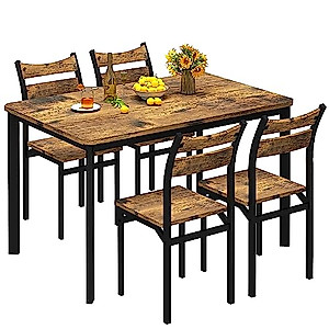 AWQM Dining Table Set for 4, Modern Kitchen Table and Chairs Set for 4, Industrial Wooden Dining Table with Backrest Chairs for Dining Room Kitchen Breakfast Nook - Rustic Brown