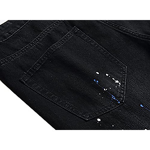 QIMYUM Mens Ripped Jeans, Distressed Destroyed Slim Fit Straight Leg Denim Pants (34, Black040)