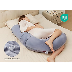 Momcozy Pregnancy Pillow, Original F Shaped Maternity Pillow for Pregnant Women with Adjustable Wedge Pillow, Full Body Support Pregnancy Pillows for Side Sleeping with Velvet Cover, Grey