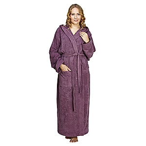 Arus Womens Pacific Long Style Full Length Robe Hooded Turkish Cotton Plum X-Large