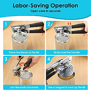 Dreyoo 2 Pack Commercial Can Opener Manual, Can Opener with Magnet, Heavy Duty Hand Can Opener Smooth Edge, Can Opener Nice for Seniors and Kids, Save Effort Fit All Size Cans, Large Cans