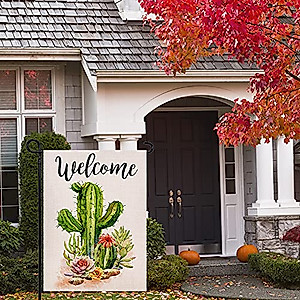 Welcome Cactus Garden Flag Vertical Double Sided Rustic Farmhouse Flag Yard Outdoor Decoration 12.5 x 18 Inch