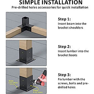 Etrifatry Pergola Bracket Kit, 4 x 4 inches Woodwork Pergola Kit with Black Powder Coated Steel Brackets, Modular Sizing Pergola Brackets Boot, Shoulder and Lag Bolts for DIY Elevated Wood Stand Kit