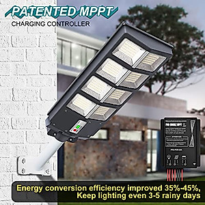 CONHOO 500W Solar Street Light Outdoor,360 LED Dusk to Dawn Outdoor Lighting,IP65 Waterproof LED Street Light Solar Powered, Patented MPPT Fast Charging, Keep Lighting Even 3-5 Rainy Days