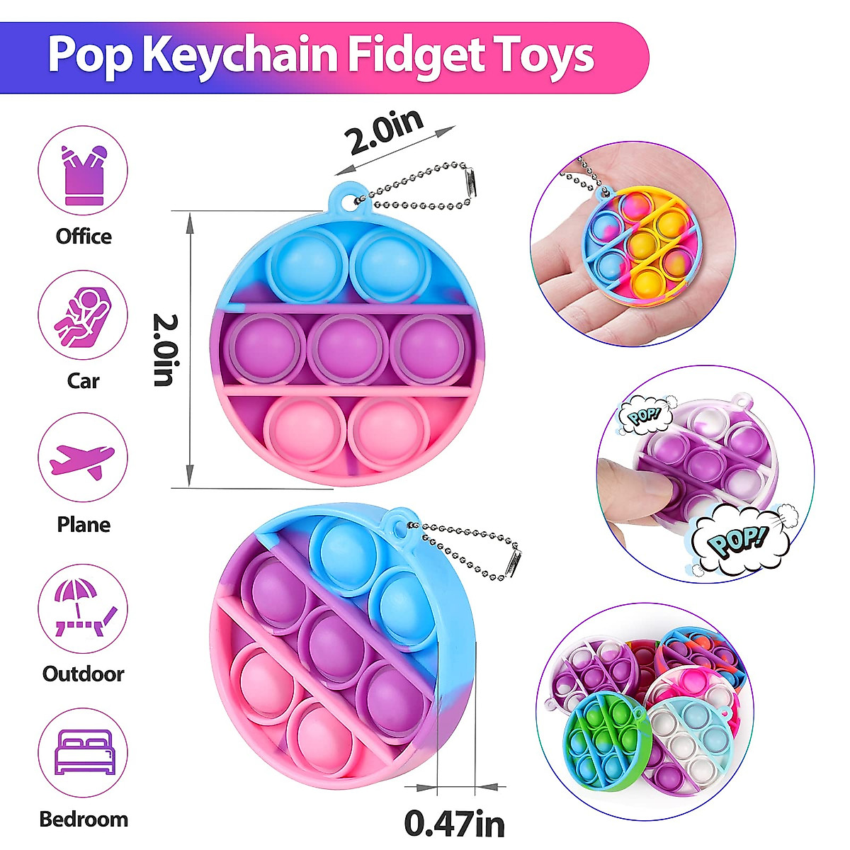 Pop Fidget Toys Bulk Its Party Favors for Kids 4-8 8-12 30 PCS Mini Pop Keychain It Sensory Fidget Toy Pack Fidgets for Classroom Prizes Birthday Goodie Bag Stuffers for Kids End of Year Student Gifts