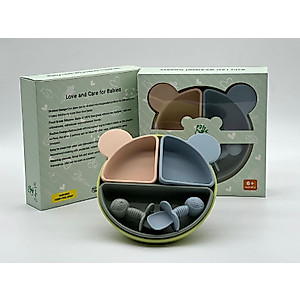 MIX COLOR SILICON BABY FEEDING SET, BABY EATING SUPPLIES, BABY LED WEANING SUPPLIES (Blue Beige Green)