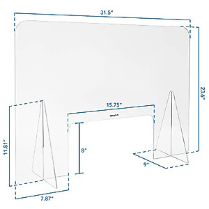 Mount-It! Acrylic Protective Sneeze Guard 31.5"x 23.6" x 9" | Clear Plexiglass Personal Protection Shield and Partition | with Opening Pass Through Window