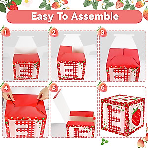 chiazllta 3Pcs Strawberry 1st Birthday Party Decorations Supplies Strawberry Themed One Balloon Boxes Backdrop Blocks Decor Berry First Red One Birthday Party Decoration for Kids Girls Baby Shower