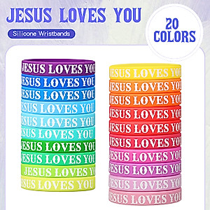Lewtemi 100 Pcs Jesus Loves You Silicone Bracelet Colorful Rubber Wristbands Christian Bracelet Bulk Motivational Rubber Wristbands Inspirational Bracelet for Men Women Party Favors(Bright Color)