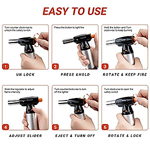 Butane Torch Lighter Refillable Kitchen Torch Butane Lighters for Camping Grill Baking BBQ
