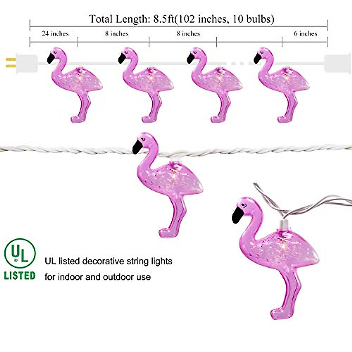 SUNSGNE Pink Flamingo Outdoor String Lights Party Lights, Summer Patio String Lights Holiday String Lights Cute Pink Flamingo Lights Fun Lights for Bedroom Home, Birthday Gift, Party Decor