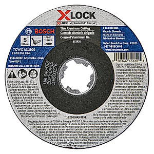 BOSCH TCWX1AL500 5 In. x 1/16 In. X-LOCK Metal Cutting Abrasive Wheel 46 Grit Compatible with 7/8 In. Arbor Type 1A (ISO 41) for Applications in Aluminum Cutting