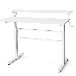 Tangkula Standing Desk, 2-Tier Height Adjustable Sit to Standing Desk, Computer Desk Workstation with Monitor Stand & Foldable Crank Handle, Ergonomic Home Office Desk (White)