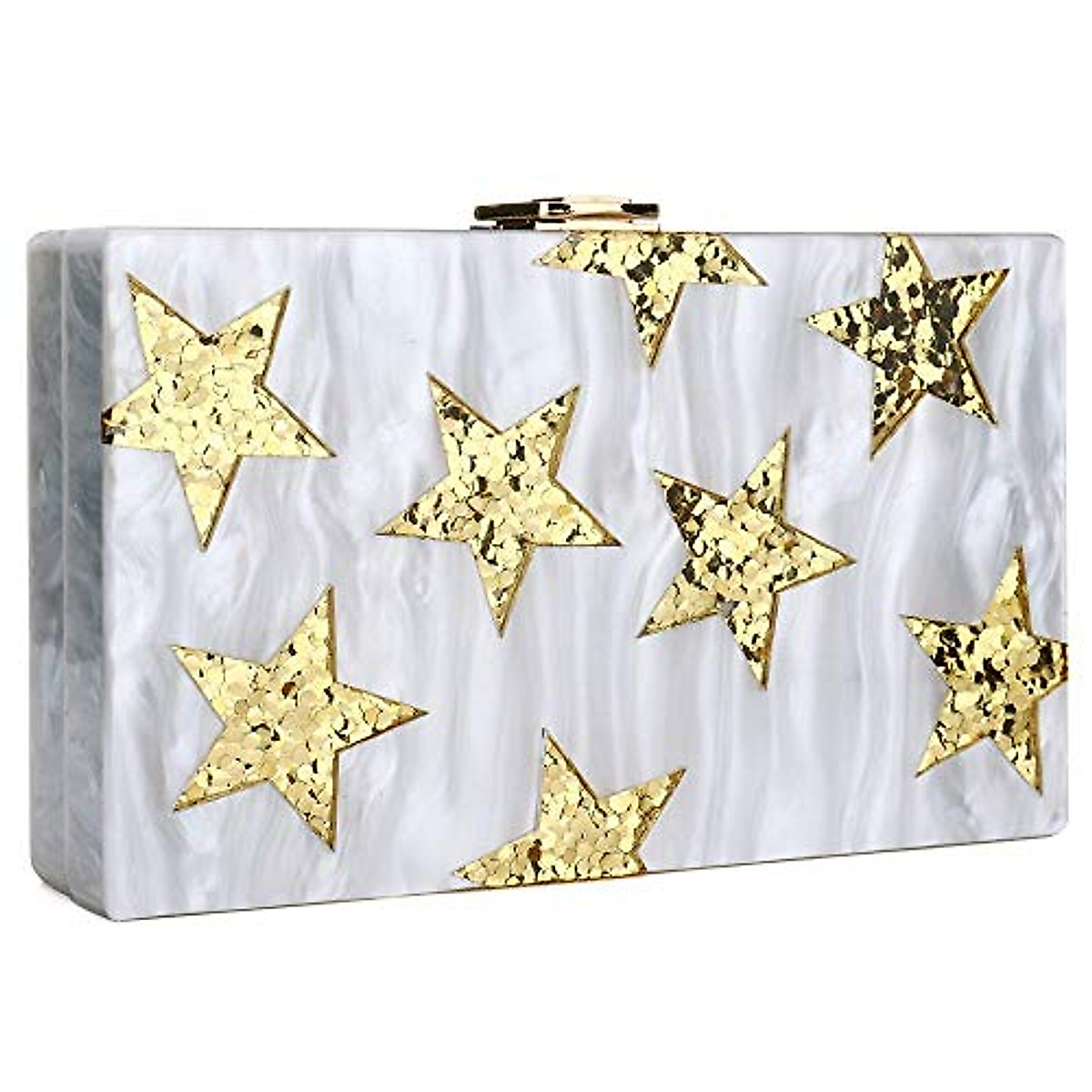 YYW Womens Acrylic Star Designer Evening Bag Glitter Sequins Clutch Purse Box Bag Party Wedding Cocktail Handbags Shoulder Bag (White)