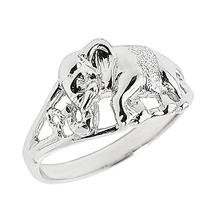 Sideways Crosses 10k White Gold Open Design Indian Elephant Ring (Size 8)