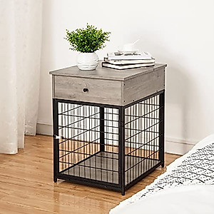 IDEALHOUSE Furniture Dog Crates, Style Wood Kennel End Table, House Indoor Use, Chew-Proof, Flip Top Storage, Casual Home Wooden Pet Crate, Crate Side Grey
