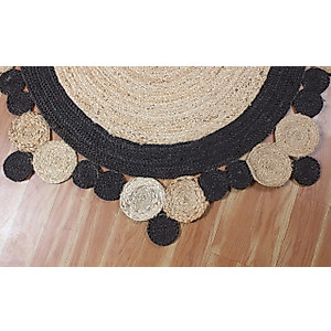 CASAVANI Collection Circle Area Rug - 10 Ft' Round Black Natural Jute Mat Geometric Kilim Rug Indoor Outdoor Use Mat Flatweave Rugs for Bedroom Bedside Round Dining Table Mat Hall & Kitchen