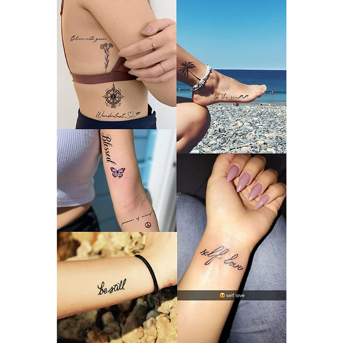 IMPRESSED Realistic Temporary Tattoos – 42 Custom Sheets Tiny Fake Self Care Tattoo – Inspirational Minimalist Affirmation Words and Motivational Quote Permanent Tats for Adult Teens Women Face Body