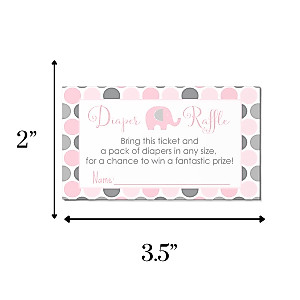 Paper Clever Party Pink Elephant Diaper Raffle Tickets for Baby Shower Games, Invitation Insert Cards, 2x3.5, 25 Pack