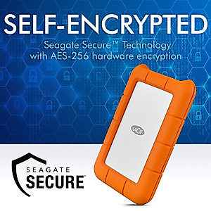 LaCie Rugged Secure 2TB External Hard Drive Portable HDD – USB-C USB 3.0 Drop Shock Dust Rain Resistant Computer Desktop Workstation Laptop Hardware Encryption, 1 Month Adobe CC (STFR2000403)