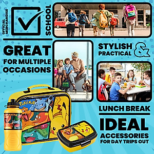Pokemon Kids Insulated Lunch Bag, Lunch Box and Water Bottle, 3 Piece Set (Amarillo)