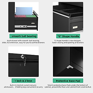 Bonusall Lateral File Cabinet 2 Drawer, Metal Lateral Filing Cabinet with Lock, Locking Horizontal Drawers File Cabinets for Legal/Letter / A4 / F4 Size for Home Office, Steel, Heavy Duty, Black