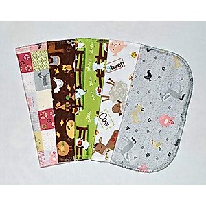 2 Ply Printed Flannel 8x8 Inches Set of 5 Little Wipes Farm Life