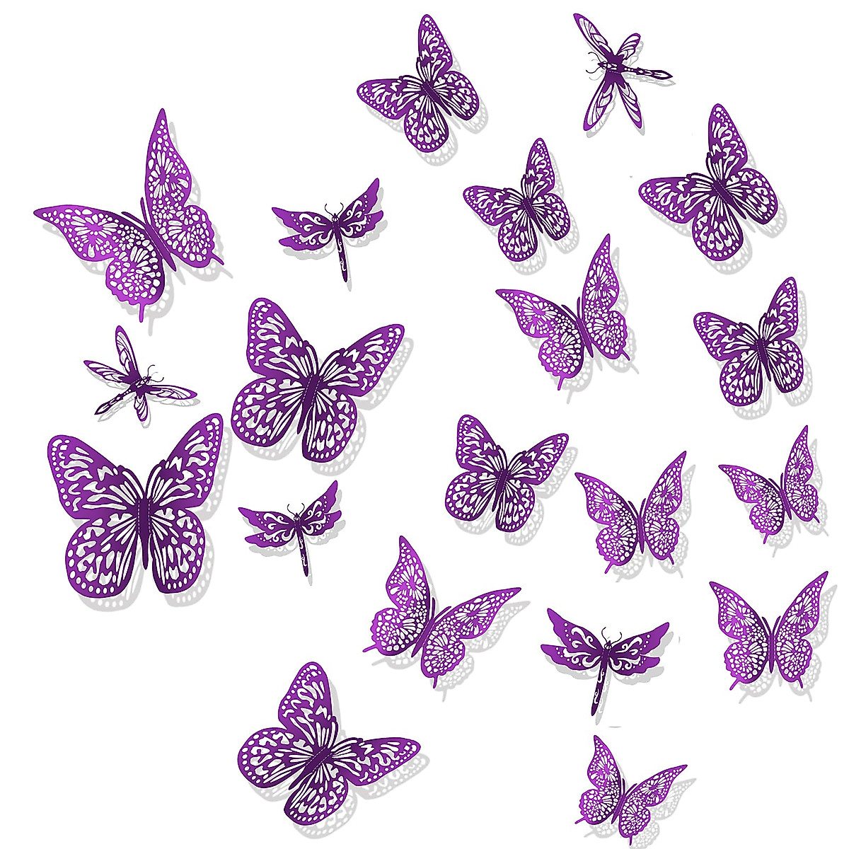 Rumhut Butterfly Decorations Dragonfly Wall Stickers, 48 Pcs Metal Wall Art for Bedroom Living Room (Purple)