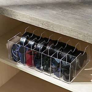 HeiMma Acrylic Belt Organizer for Drawer, Belt and Tie Storage Holder for Closet Neck Tie Box Organizer, 14 Compartment, Large Size