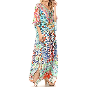 Sakkas P5 - LongKaftan Georgettina Ligthweight Printed Long Caftan Dress/Cover Up - TM208-Multi -OS