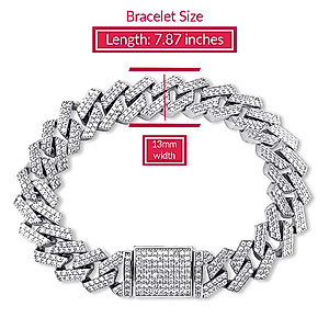 Emesly Solid Miami Cuban Link Chain Gold/Silver Necklace (16, 18, 20, 22, 24, 30 Inches Length); Hip Hop Bracelet (7.87" Length) for Men & Women; Perfect Iced Out Bling Jewelry Gift, Metal, not known,